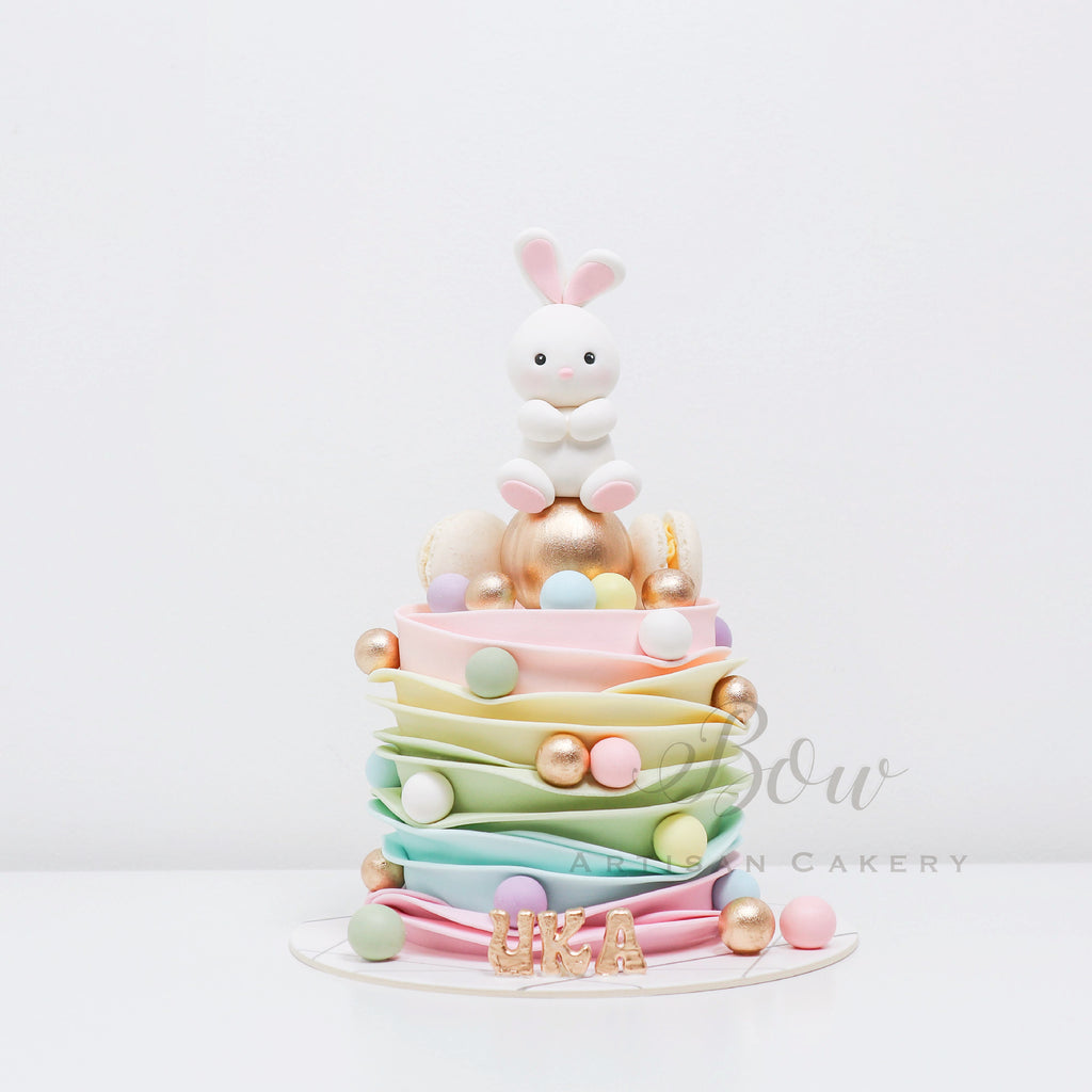 Pastel Rainbow Ruffles Cake with Bunny| BOW Artisan Cakery | Customized ...